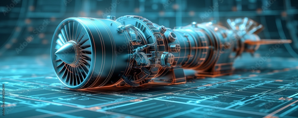 Futuristic jet engine design on blueprints Stock Photo | Adobe Stock