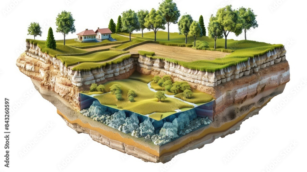Isometric Landscape Farmland with Cross-Section Showing Underground ...