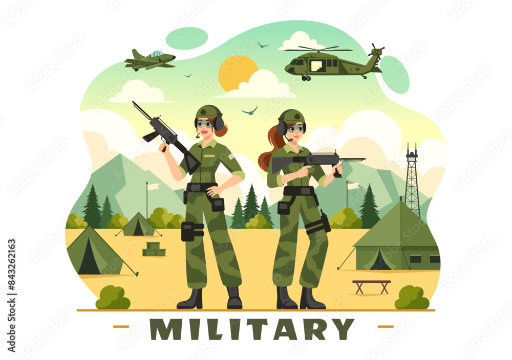Vector Illustration of Military Army Forces featuring Soldiers, Weapons ...