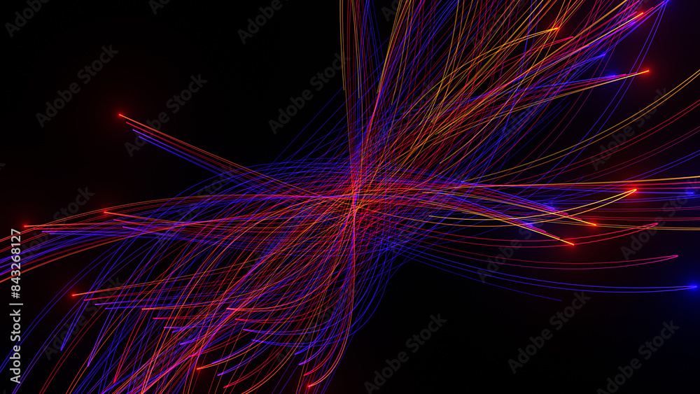 Abstract seamless looped animation of neon, glowing light tubes, lasers ...
