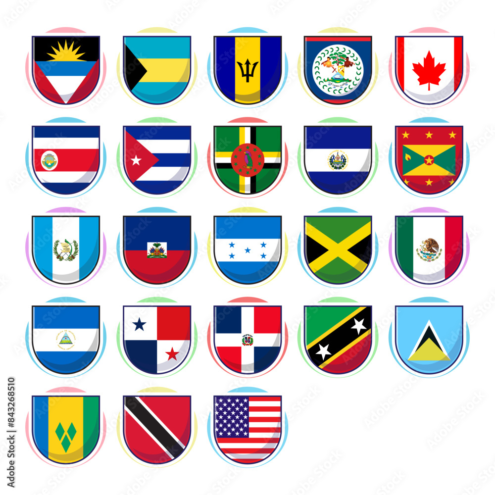 North american continent flags. Flat cartoon vector element design ...
