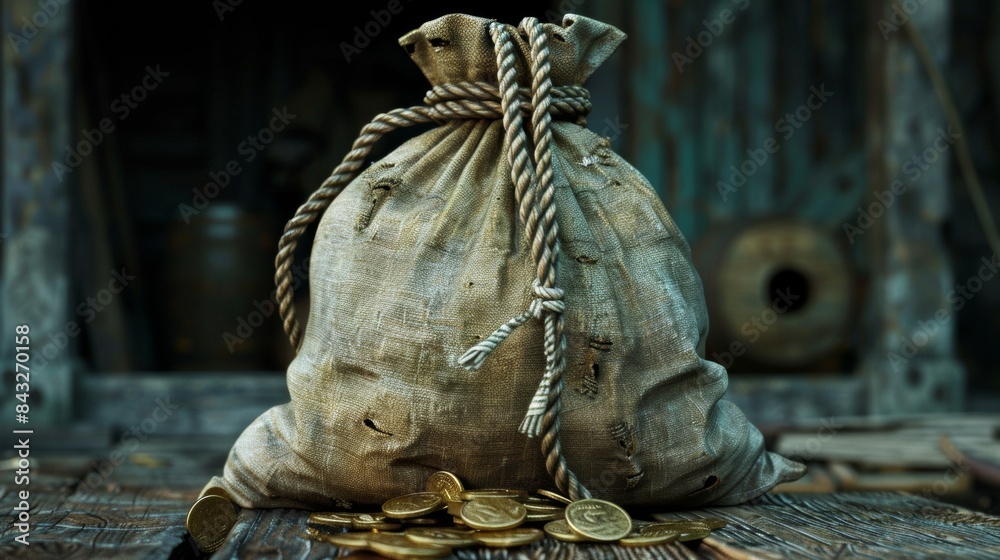 Vintage money bag with gold coins for a treasure themed design Stock ...