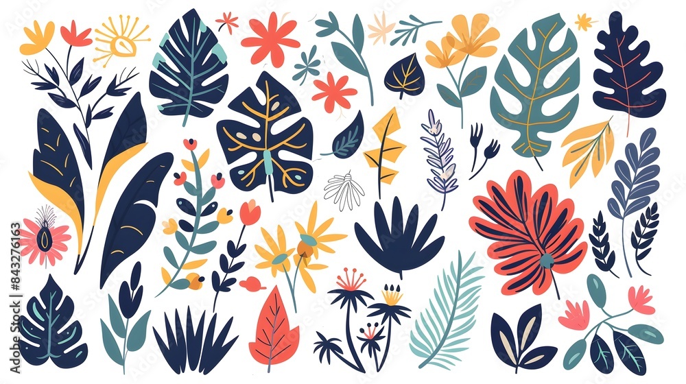 Abstract plants shapes and forms vector illustration set for design ...