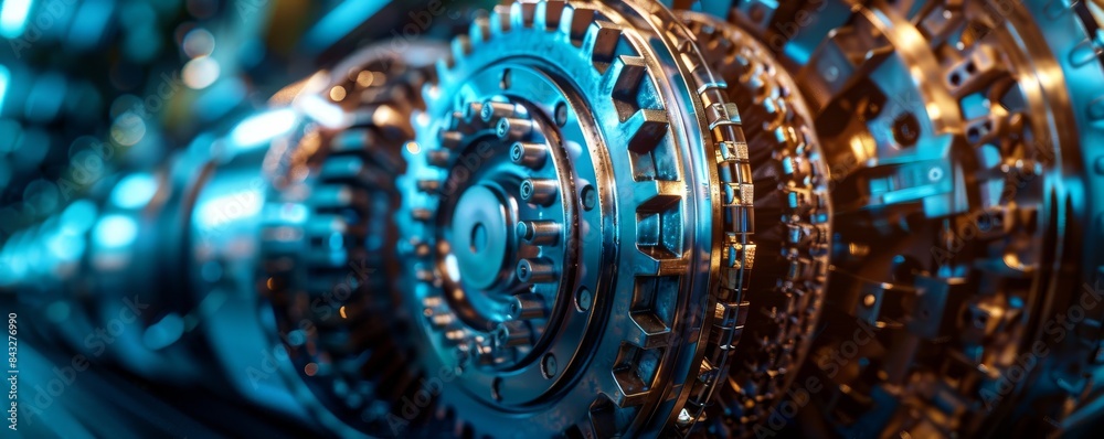 A close up of a large gear with many small gears inside. The gears are ...