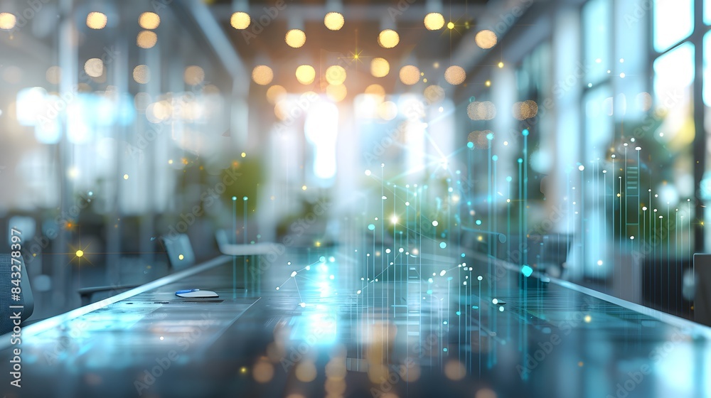 A blurry, blurred office environment background with conference rooms ...