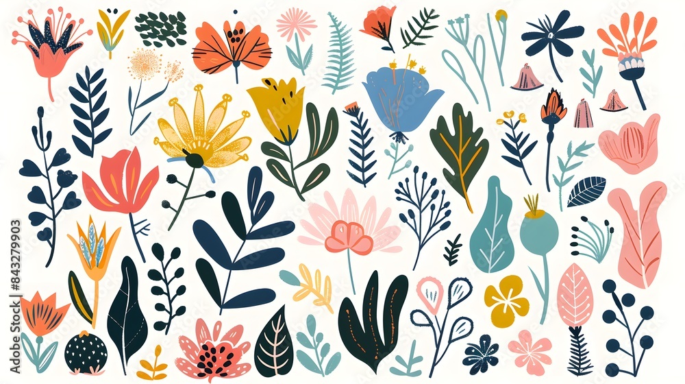 Abstract plants shapes and forms vector illustration set for design ...