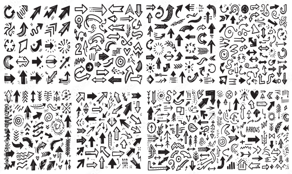 Collection hand drawn arrows. Set simple arrows isolated on white ... Collection hand drawn arrows. Set simple arrows isolated on white ...