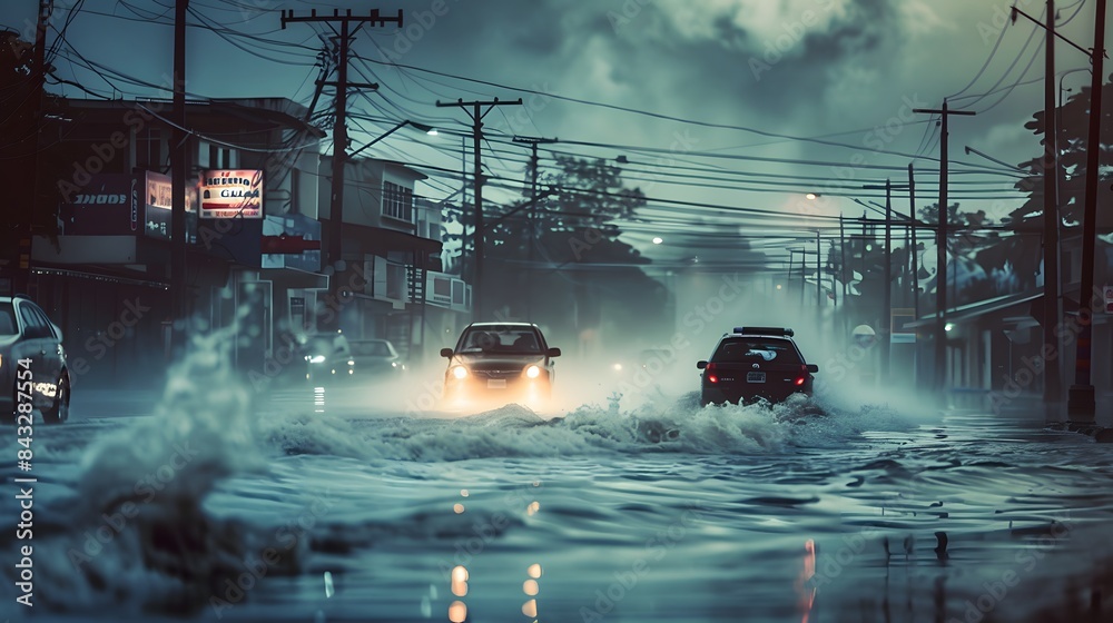 Evacuation scene during hurricane highlighting importance of safety ... Evacuation scene during hurricane highlighting importance of safety ...
