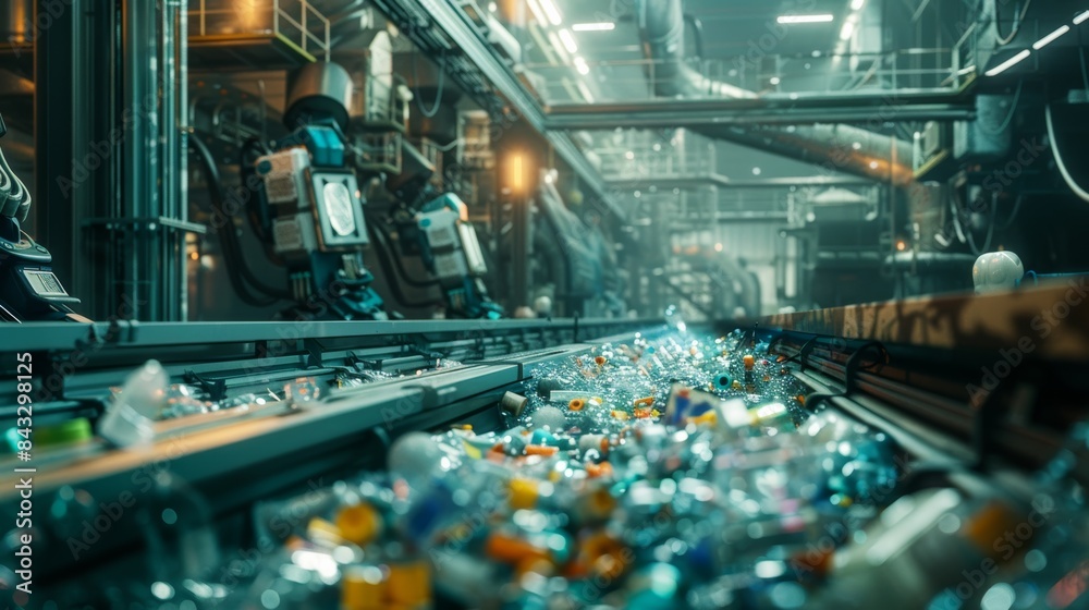 A futuristic depiction of a fully automated recycling plant, where ...