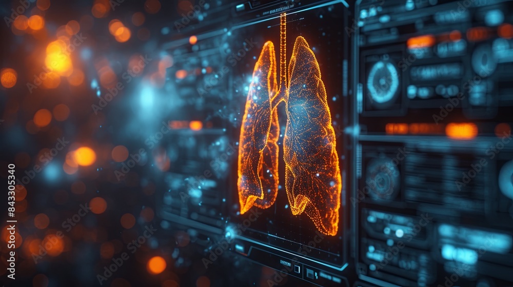 X-Ray Neon Fusion Style Human Brain Scan with Illuminated Areas in ...