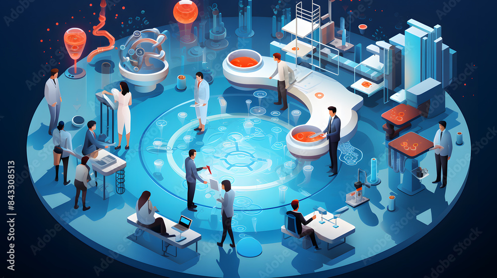 isometric view of 3d illustration visualized biotech breakthrough ...