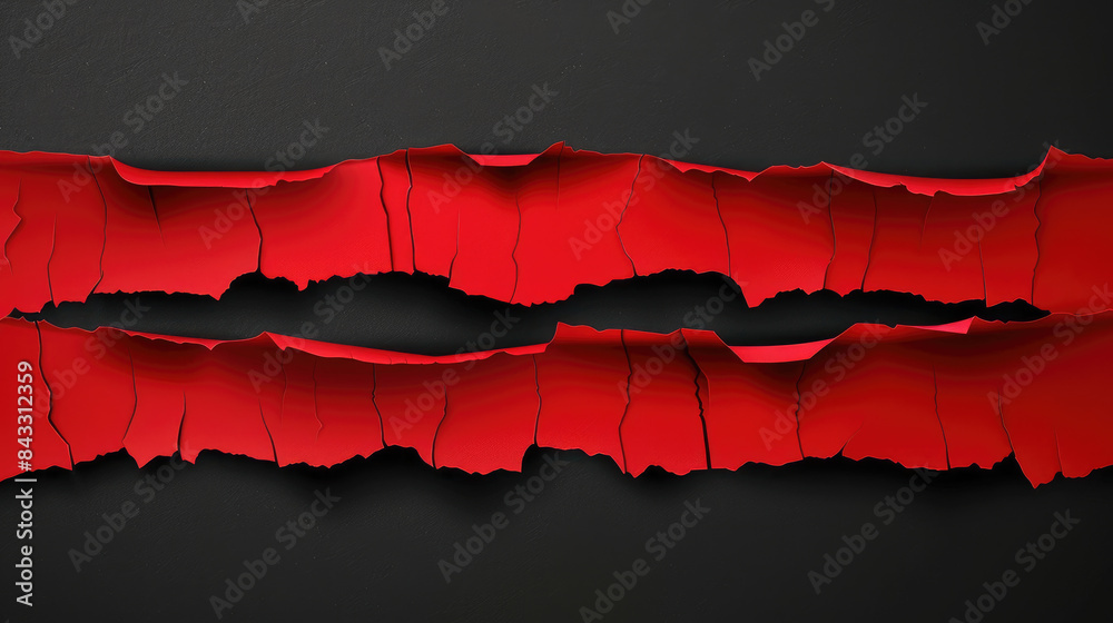 Red ripped paper torn edges strips isolated on black background Stock ...