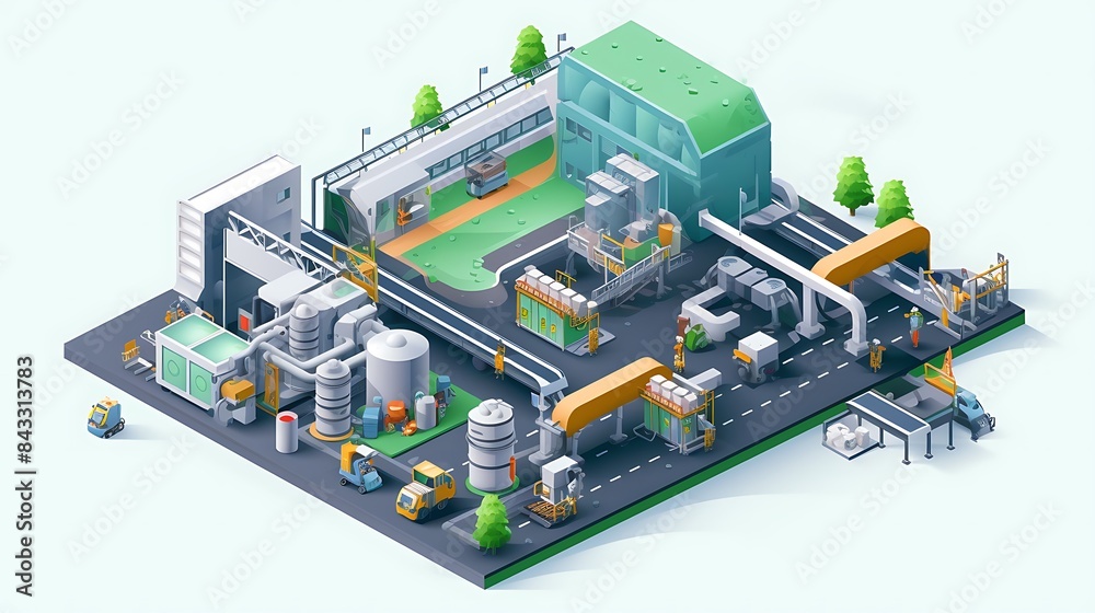 Modern isometric Recycling garbage factory industrial chemical vector ...