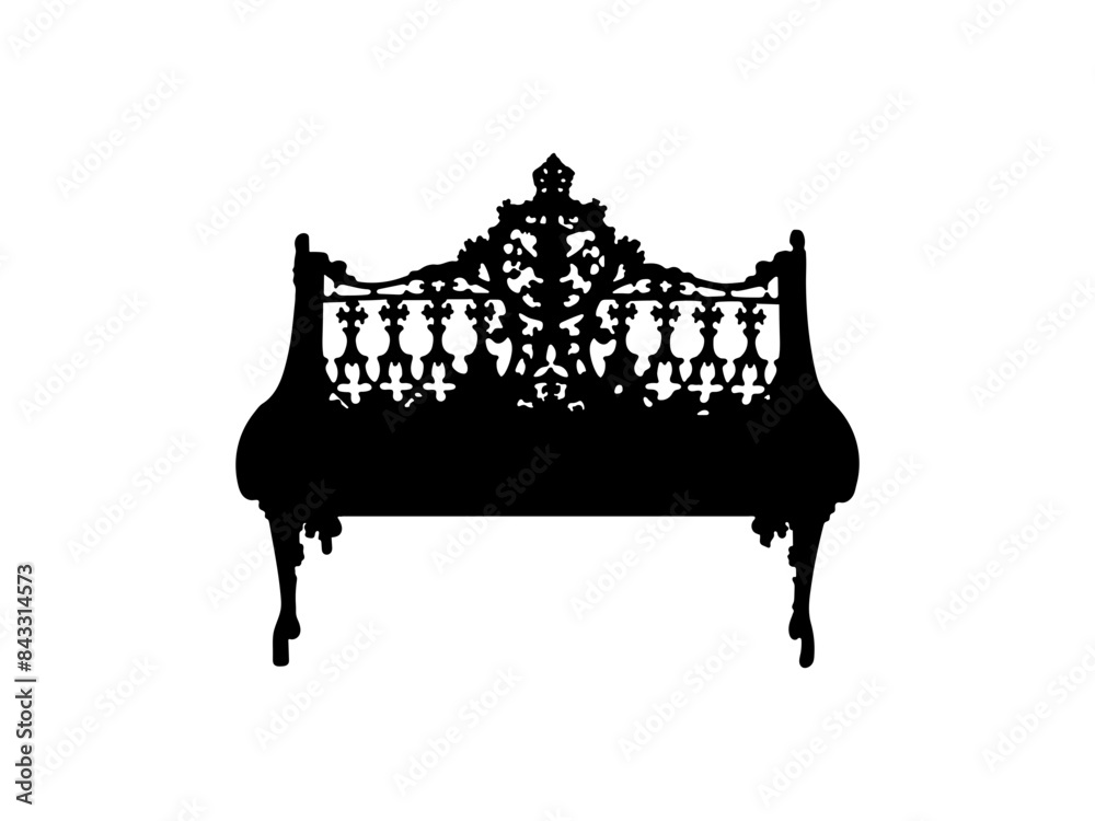 Bench silhouette. Black wooden and wicker street park bench chair. Park ...