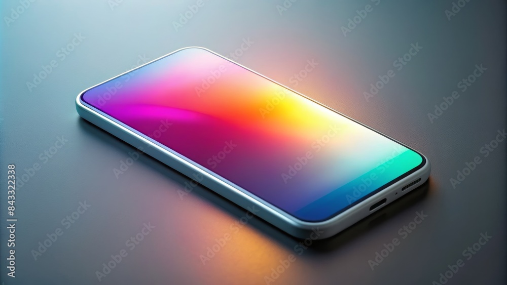 Sleek modern white smartphone lies isolated on a clean grey studio ...