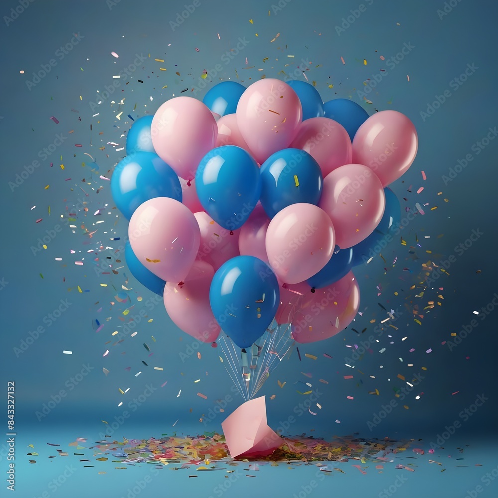 balloons confetti flying air blue background transparent pink maternal ...