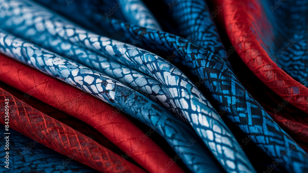 Blue and red cotton fabric texture background, Close up of dark fabric ...