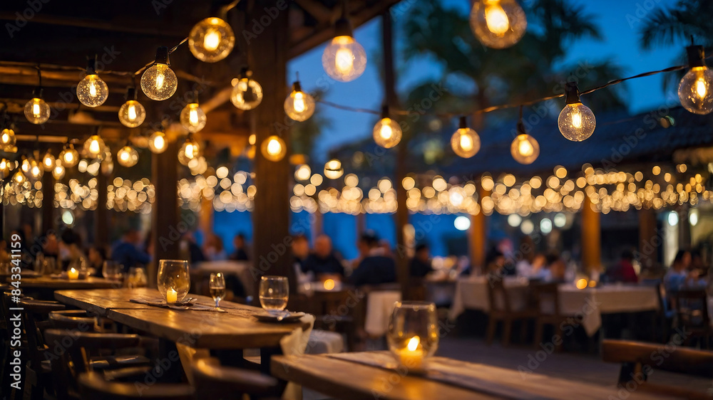 Blurred coffee shop or restaurant interior background, Roof top ...