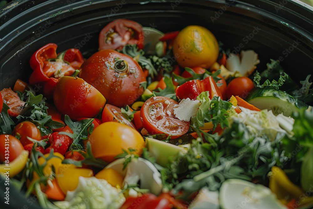 Fresh food waste discarded in a recycling bin at a residential home ...