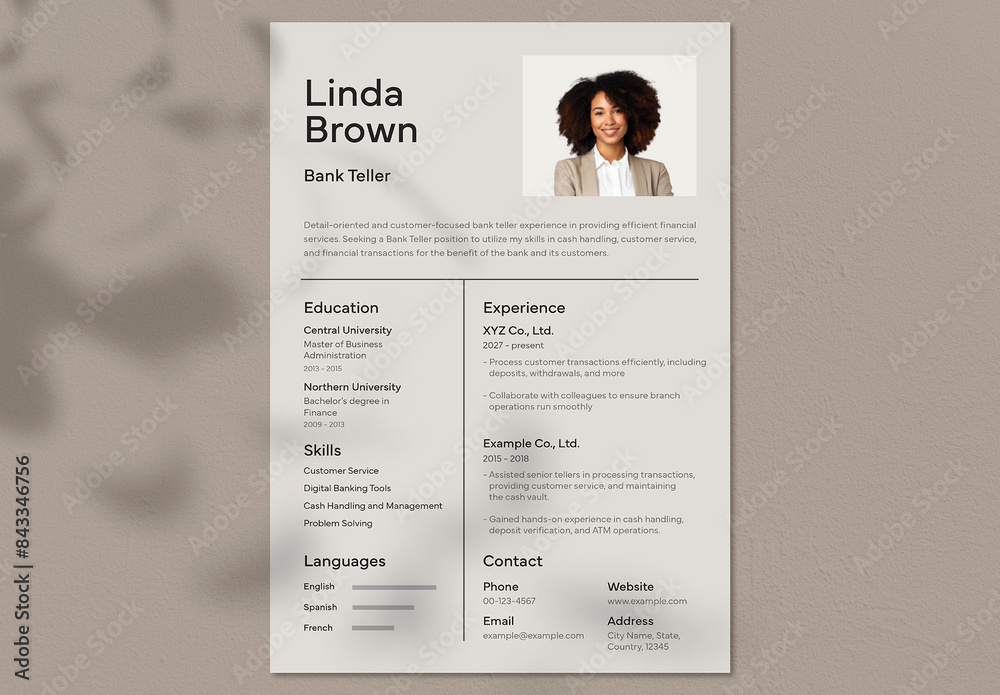 Minimal Resume Template With Generative AI Stock Template | Adobe Stock