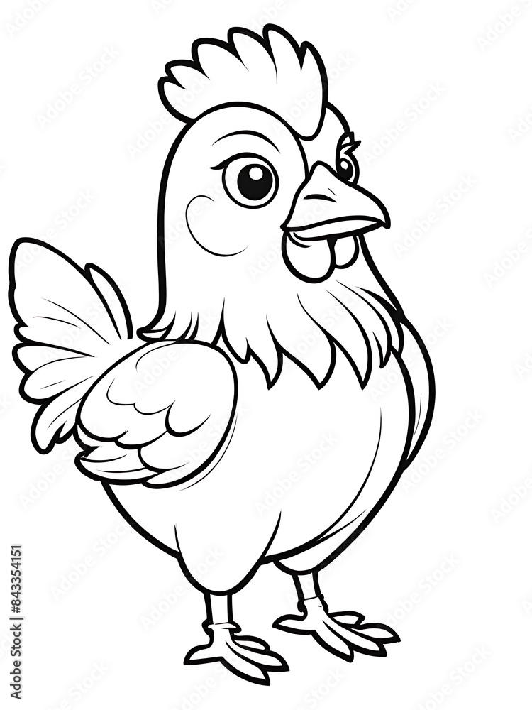 Cartoon hen coloring page coloring drawing without colors white ...