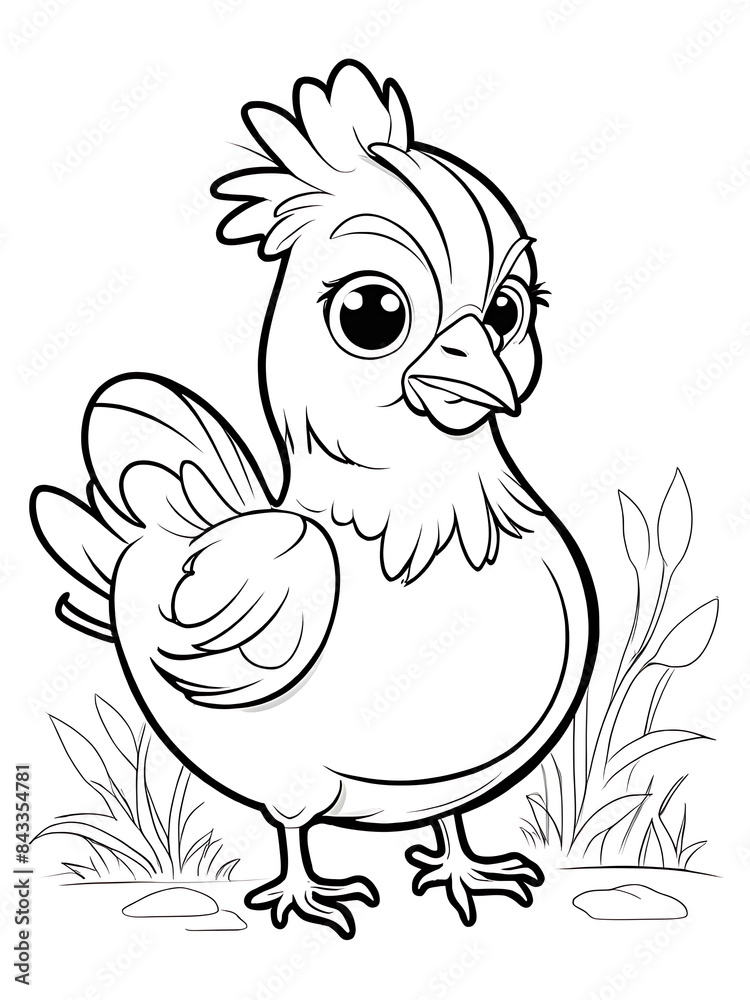 Cartoon hen coloring page coloring drawing without colors white ...