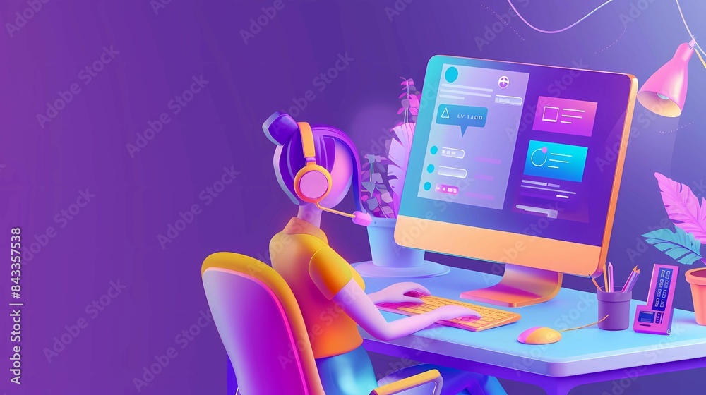 illustrations cartoons of call center, online customer support, contact ...