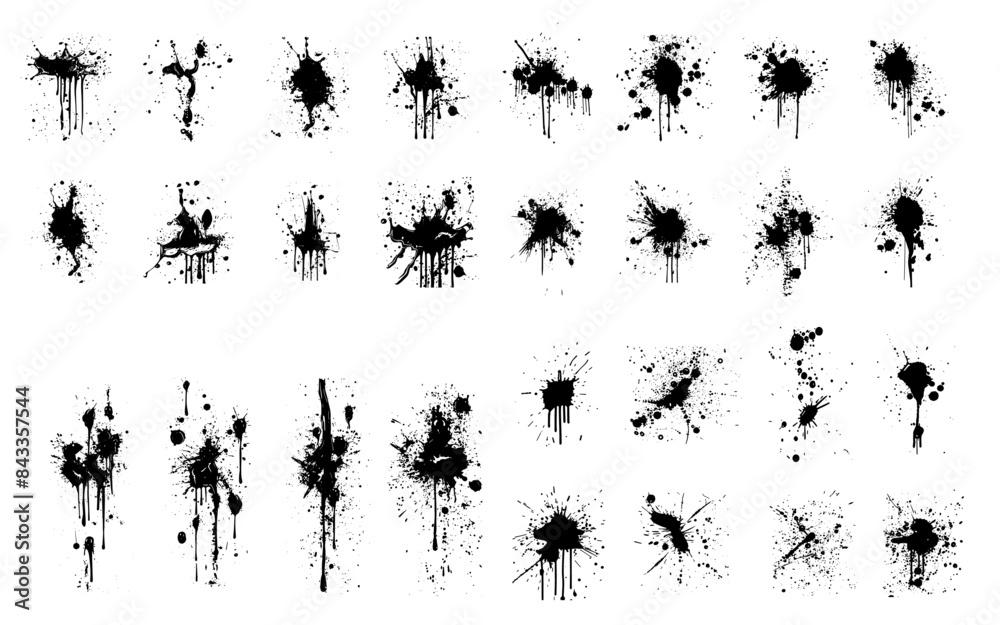 Ink drops and splashes. Blotter spots, liquid paint drip drop splash ...