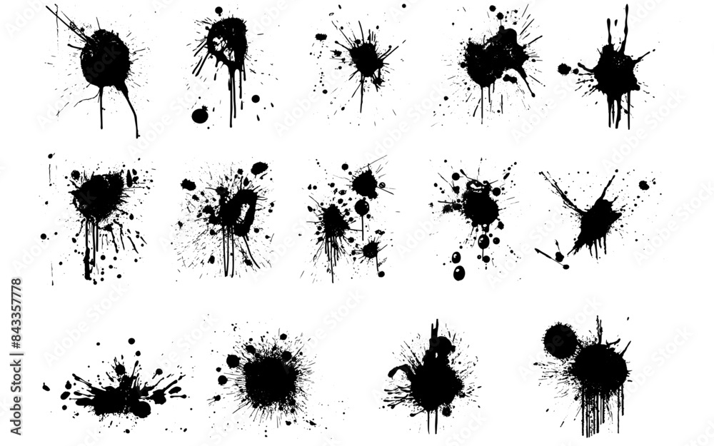 Ink drops and splashes. Blotter spots, liquid paint drip drop splash ...