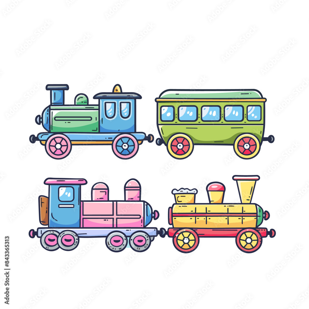 cute pastel color train icons, vector illustration on white background ...