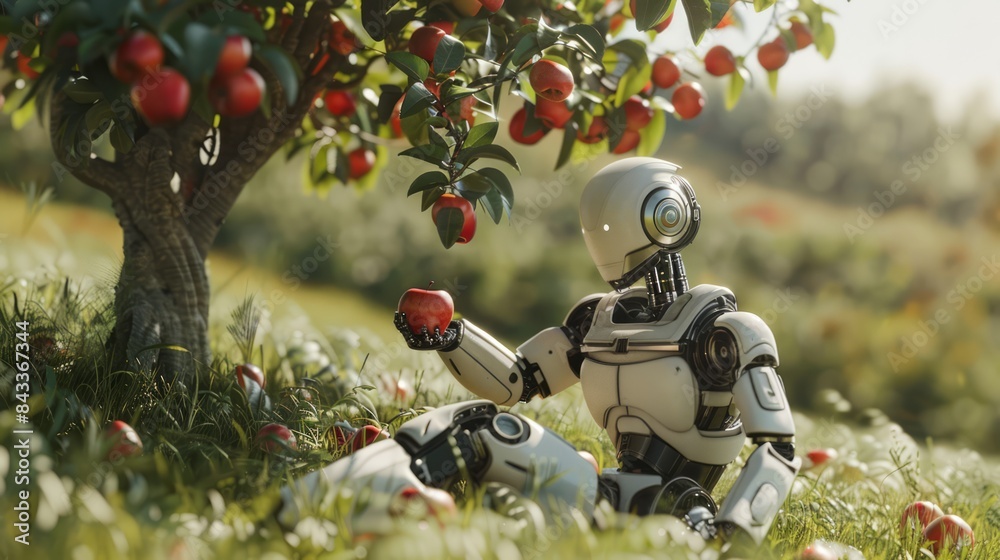 Sir Isaac Newton's Theory of Gravity, with a robot sitting under an ...