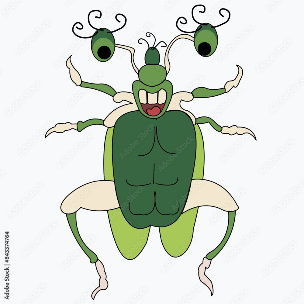 Cartoon insect close-up. Vector image of a beetle with six legs ...