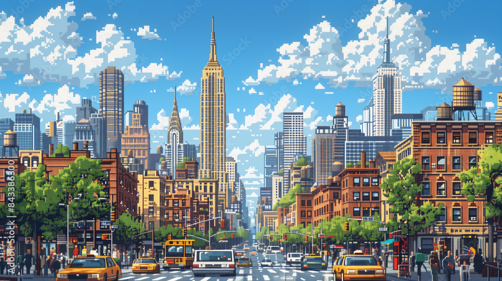 Landscape of metropolitan city pixel art illustration, Skyscraper in ...