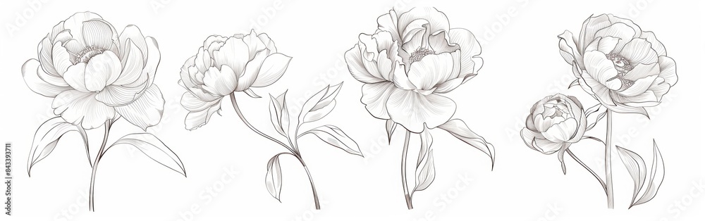 Abstract one line drawing of blooming peonies flowers vector ...