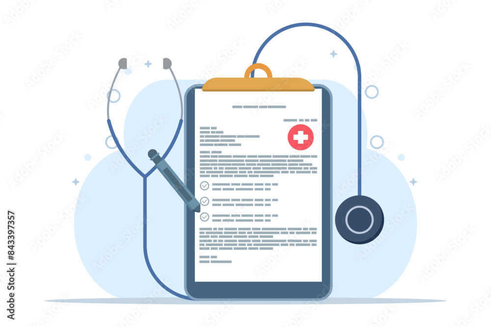 Health checkup concept, clipboard with stethoscope, health checkup form ...