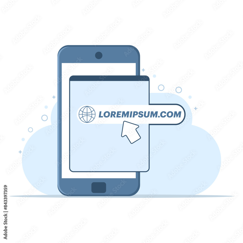 Concept of link button, website name, URL or address on your device screen, navigation bar ...
