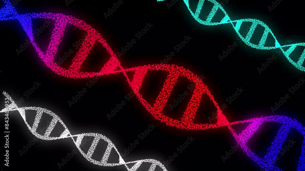 DNA molecule from particles isolated on black background. Abstract ...
