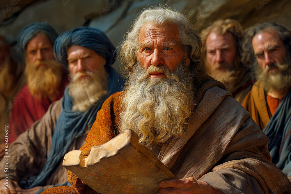 Moses receiving the tablets of the Ten Commandments from God on the ...