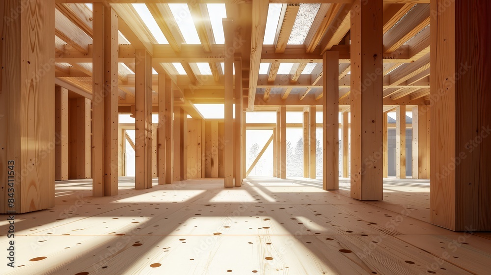 Prefabricated wooden frame construction, detailed view of the ...