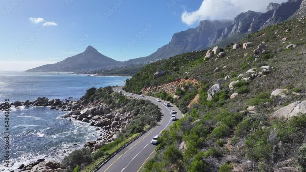 Coastal Road At Cape Town In Western Cape South Africa. Table Mountain ...