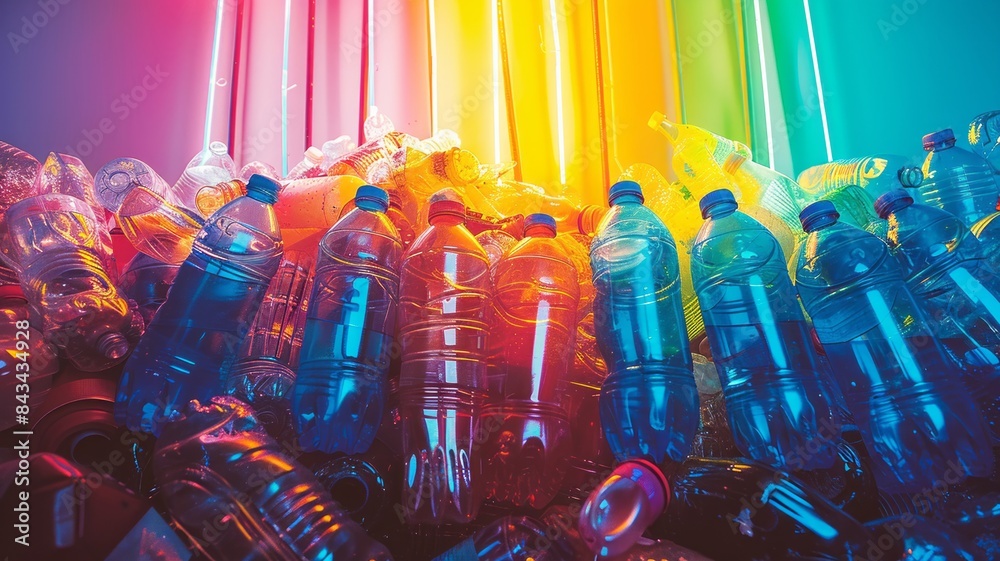 Mulch-colored plastic waste shines under a neon light spectrum Stock ...