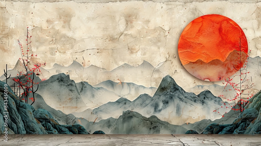 Stylish background inspired by a Japanese paper collage. You can use ...