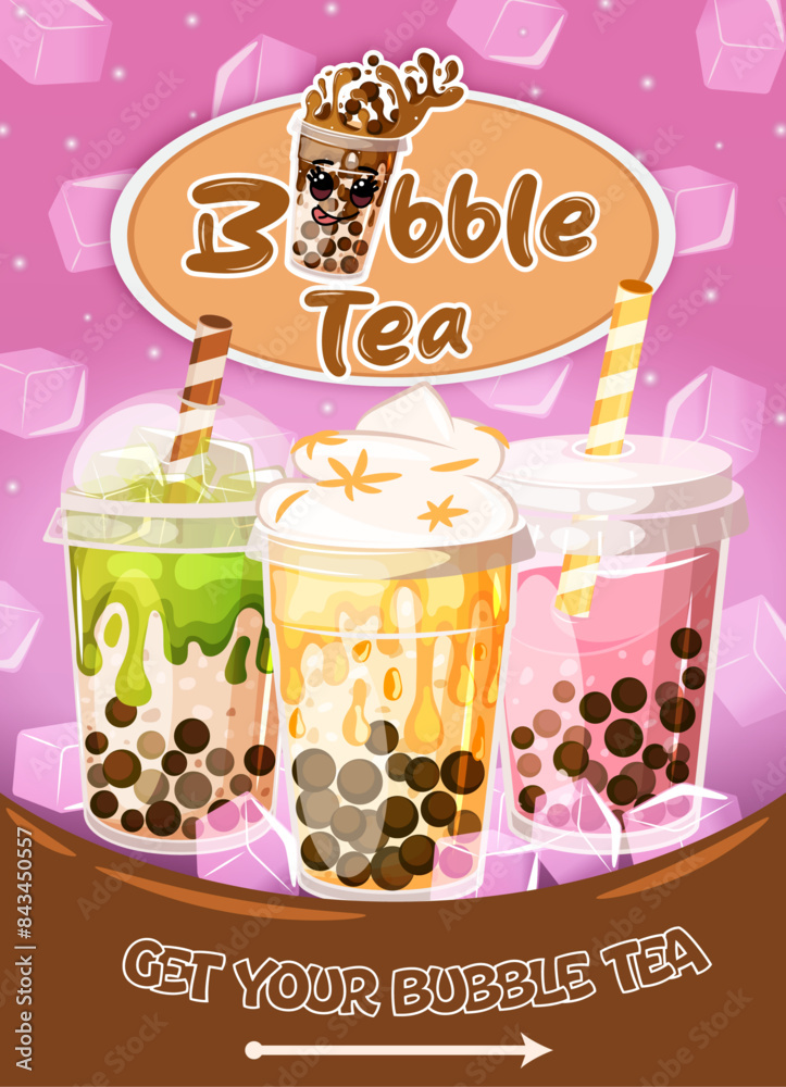 Bubble Tea Shop Signage with Cute Boba Teas Illustrations Stock Vector ...