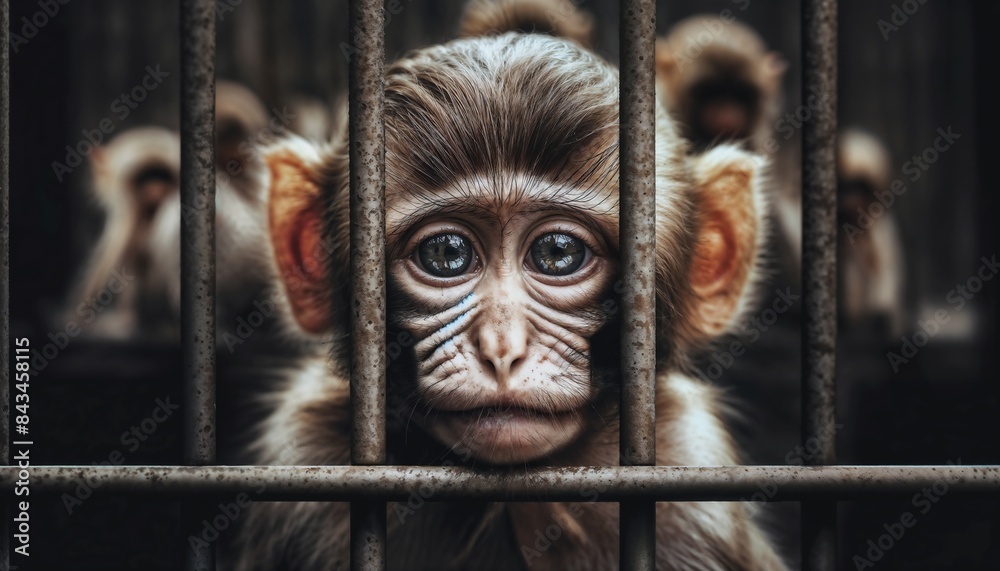 Sad Monkey Behind Bars in Captivity Stock Photo | Adobe Stock