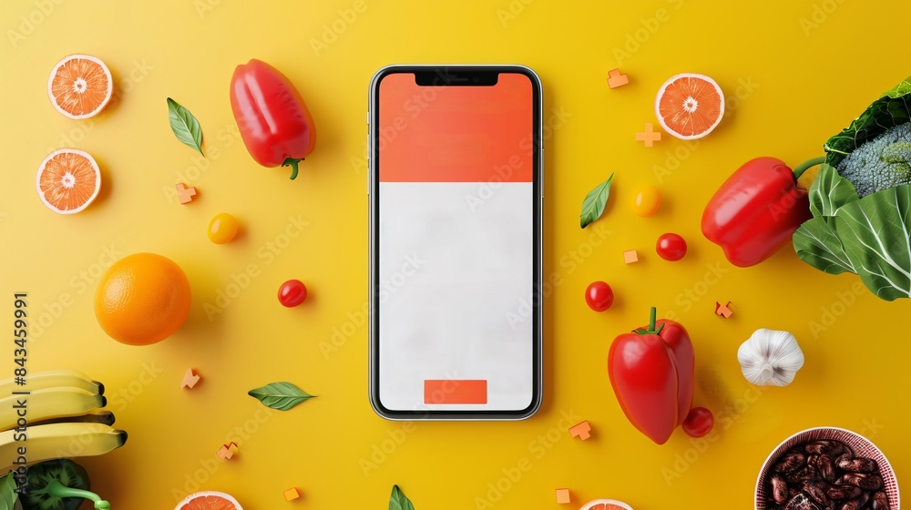 Concept of online food ordering service for app ads yellow background ...