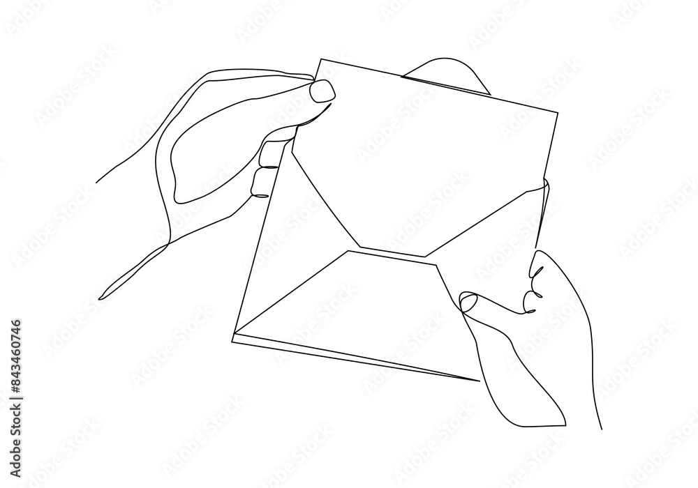 Continuous single line drawing hand gesture holding mail letter post ...