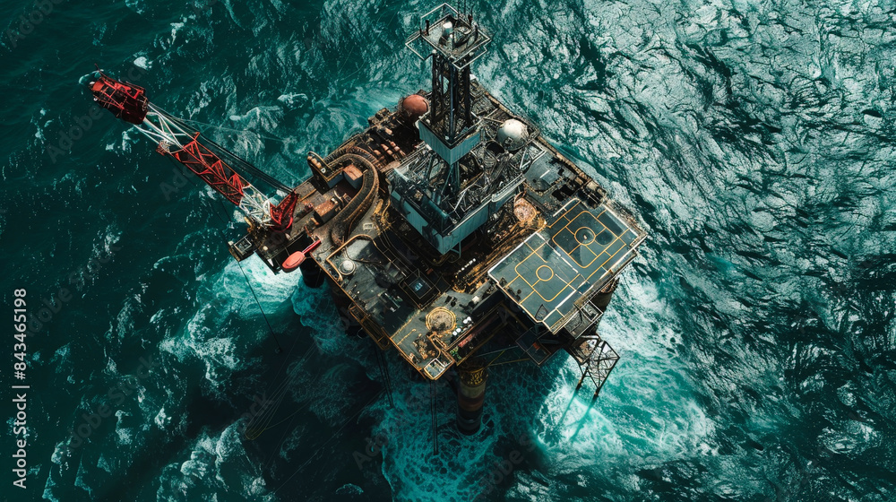 Foto de An aerial view of an offshore oil and gas platform in the ocean ...