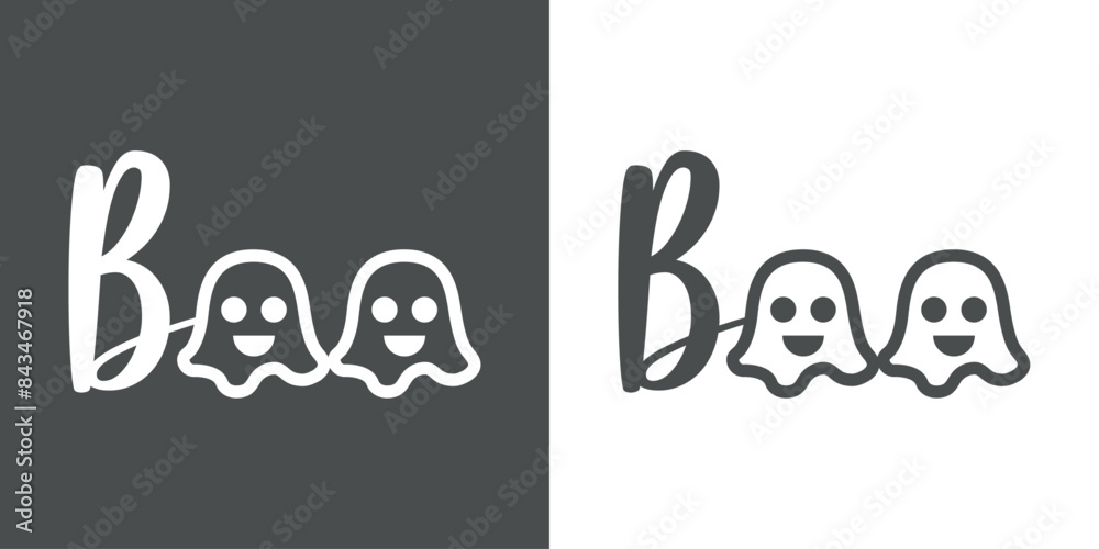 Logo con fantasma para invitaciones y tarjetas de Halloween. Silueta de ...