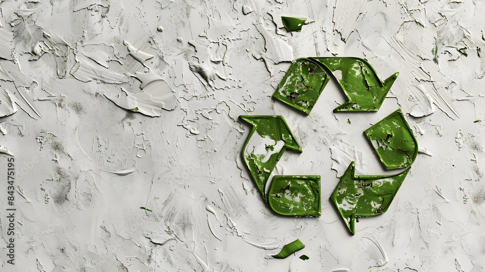 Green recycle logo on a textured white surface, emphasizing the ...
