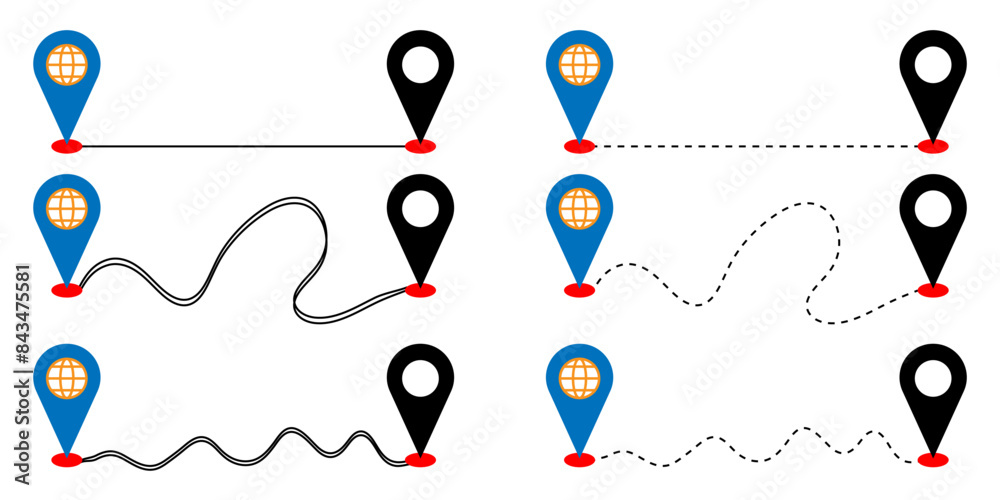 Straight line and Dashed line arrow route path vector concept of ...